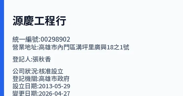 源慶工程行的照片-統編 00298902(高雄市) 公司登記資料與營業項目詳細圖表