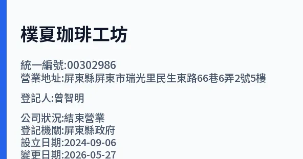 樸夏珈琲工坊的照片-統編 00302986(屏東縣) 公司登記資料與營業項目詳細圖表
