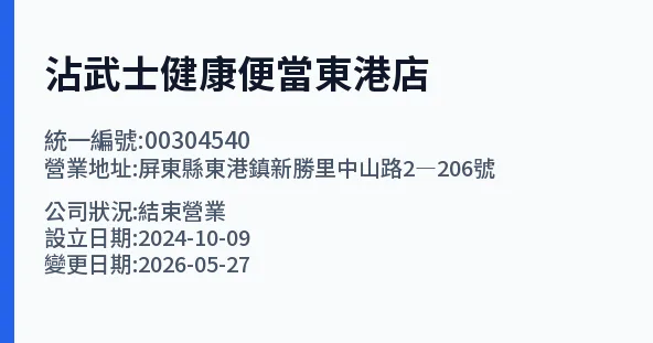 沾武士健康便當東港店的照片-統編 00304540(屏東縣) 公司登記資料與營業項目詳細圖表
