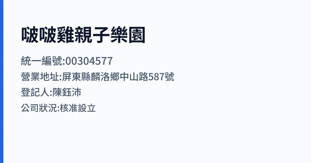 啵啵雞親子樂園 - 統編 00304577(屏東縣) 公司登記資料與營業項目詳細圖表