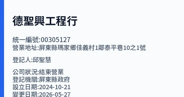 德聖興工程行的照片-統編 00305127(屏東縣) 公司登記資料與營業項目詳細圖表