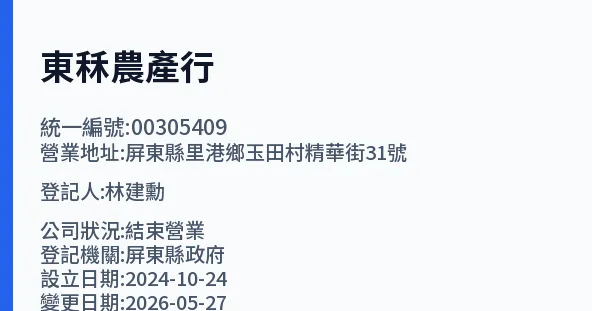 東秝農產行的照片-統編 00305409(屏東縣) 公司登記資料與營業項目詳細圖表