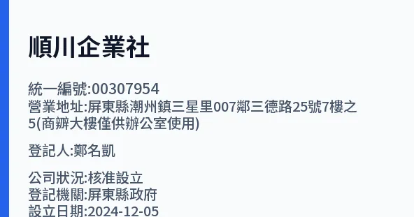 順川企業社的照片-統編 00307954(屏東縣) 公司登記資料與營業項目詳細圖表