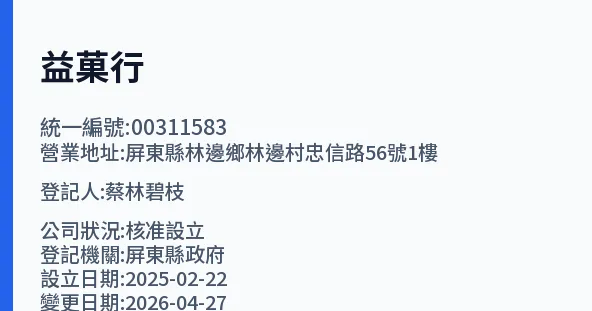 益菓行的照片-統編 00311583(屏東縣) 公司登記資料與營業項目詳細圖表