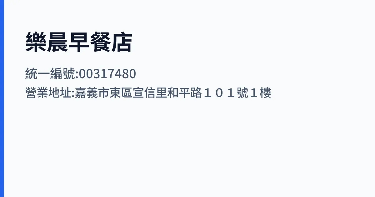 樂晨早餐店 - 統編 00317480(嘉義市) 公司登記資料與營業項目詳細圖表