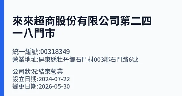 來來超商股份有限公司第二四一八門市的照片-統編 00318349(屏東縣) 公司登記資料與營業項目詳細圖表