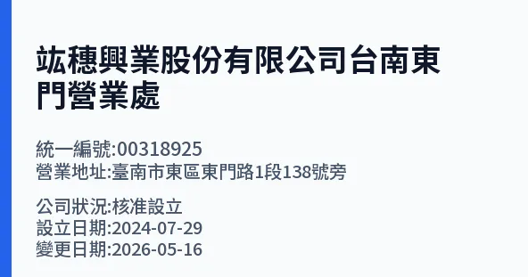 竑穗興業股份有限公司台南東門營業處的照片-統編 00318925(臺南市) 公司登記資料與營業項目詳細圖表