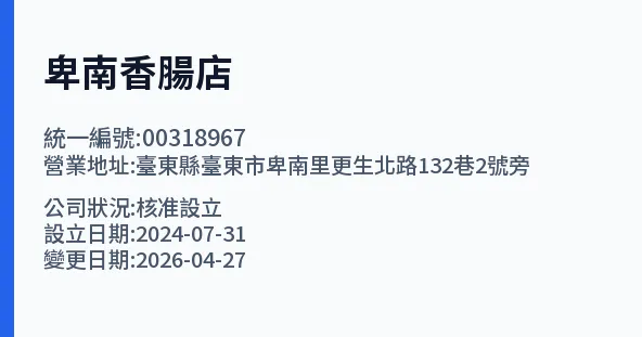 卑南香腸店的照片-統編 00318967(臺東縣) 公司登記資料與營業項目詳細圖表