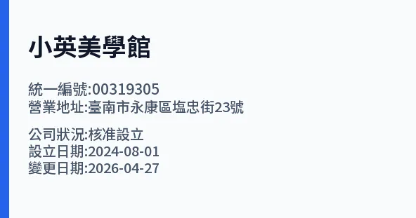 小英美學館的照片-統編 00319305(臺南市) 公司登記資料與營業項目詳細圖表