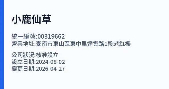 小鹿仙草的照片-統編 00319662(臺南市) 公司登記資料與營業項目詳細圖表