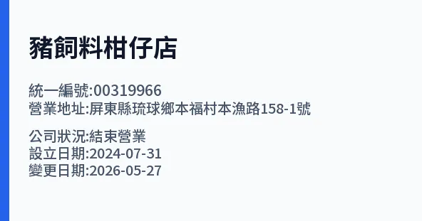 豬飼料柑仔店的照片-統編 00319966(屏東縣) 公司登記資料與營業項目詳細圖表