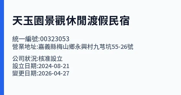 天玉園景觀休閒渡假民宿的照片-統編 00323053(嘉義縣) 公司登記資料與營業項目詳細圖表