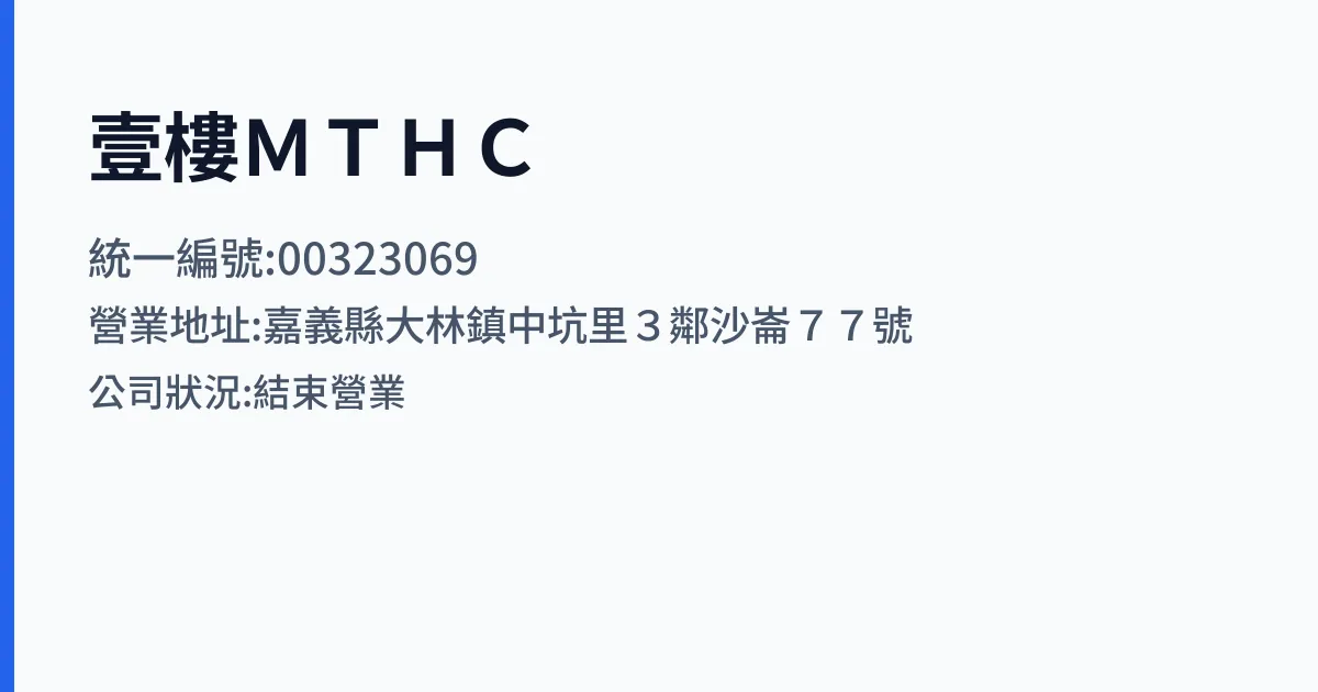 壹樓ＭＴＨＣ - 統編 00323069（嘉義縣） 公司登記資料與營業項目詳細圖表