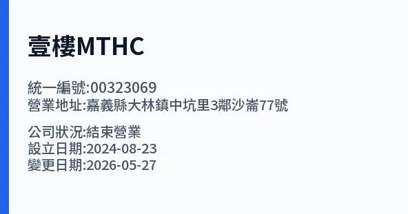 壹樓MTHC的照片-統編 00323069(嘉義縣) 公司登記資料與營業項目詳細圖表