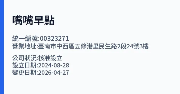 嘴嘴早點的照片-統編 00323271(臺南市) 公司登記資料與營業項目詳細圖表
