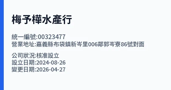 梅予樺水產行的照片-統編 00323477(嘉義縣) 公司登記資料與營業項目詳細圖表
