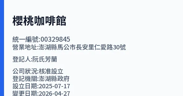 櫻桃咖啡館的照片-統編 00329845(澎湖縣) 公司登記資料與營業項目詳細圖表