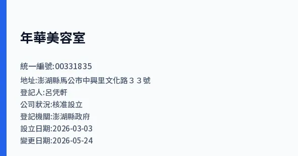 年華美容室的照片-統編 00331835(澎湖縣) 公司登記資料與營業項目詳細圖表
