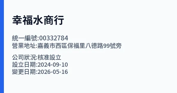 幸福水商行的照片-統編 00332784(嘉義市) 公司登記資料與營業項目詳細圖表