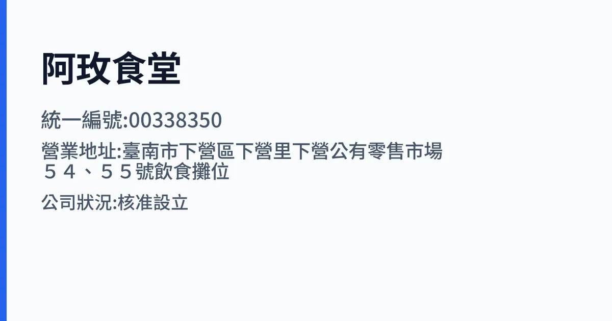 阿玫食堂 - 統編 00338350(臺南市) 公司登記資料與營業項目詳細圖表