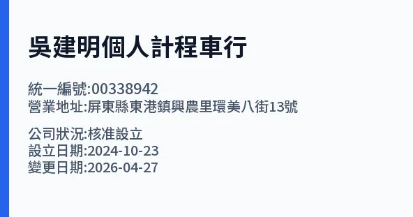 吳建明個人計程車行的照片-統編 00338942(屏東縣) 公司登記資料與營業項目詳細圖表