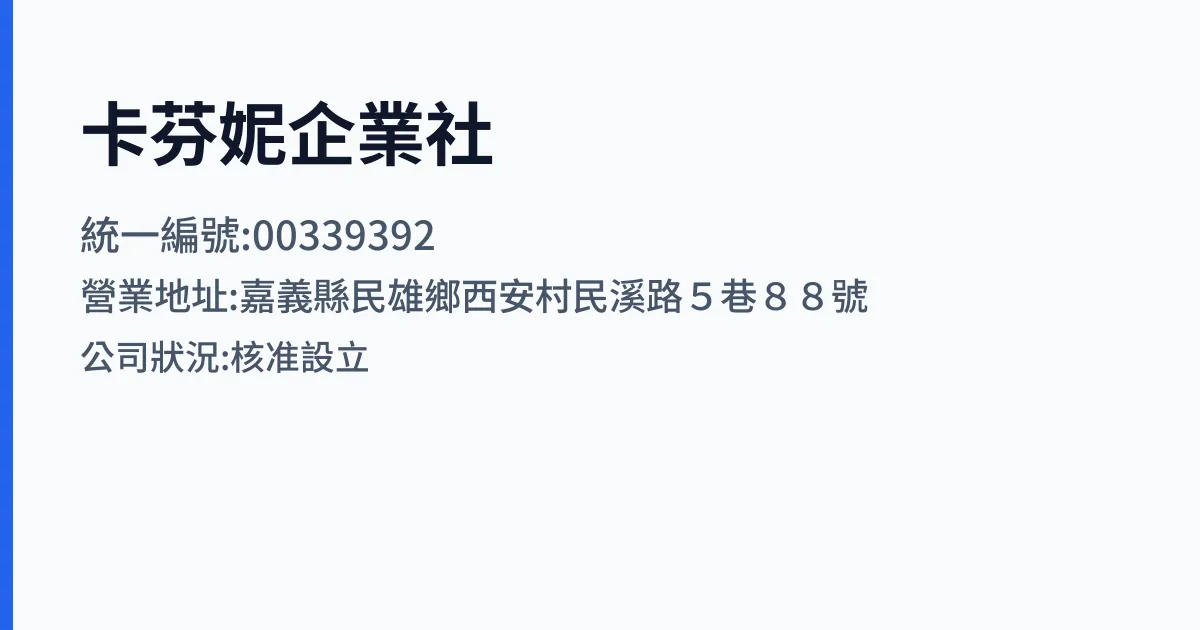 卡芬妮企業社 - 統編 00339392(嘉義縣) 公司登記資料與營業項目詳細圖表