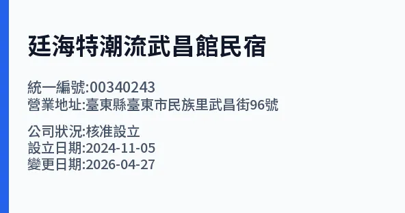 廷海特潮流武昌館民宿的照片-統編 00340243(臺東縣) 公司登記資料與營業項目詳細圖表