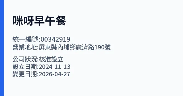 咪呀早午餐的照片-統編 00342919(屏東縣) 公司登記資料與營業項目詳細圖表