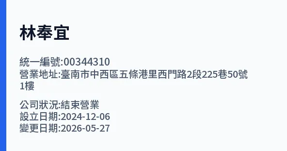 林奉宜的照片-統編 00344310(臺南市) 公司登記資料與營業項目詳細圖表