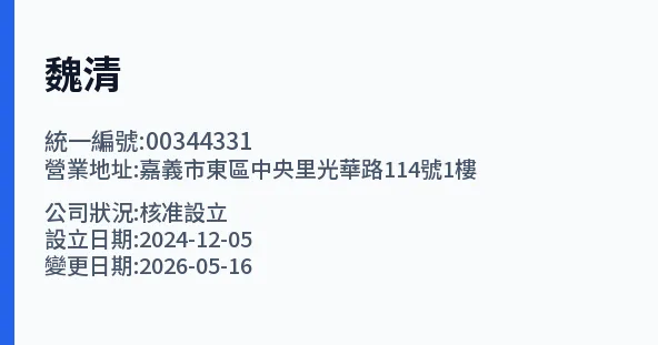 魏清的照片-統編 00344331(嘉義市) 公司登記資料與營業項目詳細圖表
