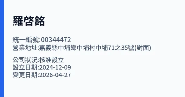 羅啓銘的照片-統編 00344472(嘉義縣) 公司登記資料與營業項目詳細圖表