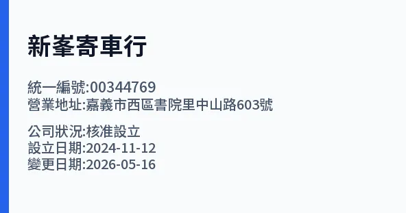 新峯寄車行的照片-統編 00344769(嘉義市) 公司登記資料與營業項目詳細圖表