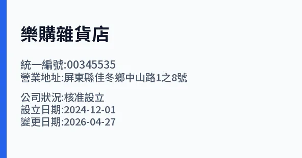 樂購雜貨店的照片-統編 00345535(屏東縣) 公司登記資料與營業項目詳細圖表