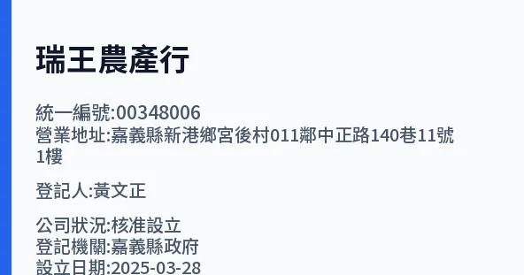 瑞王農產行的照片-統編 00348006(嘉義縣) 公司登記資料與營業項目詳細圖表