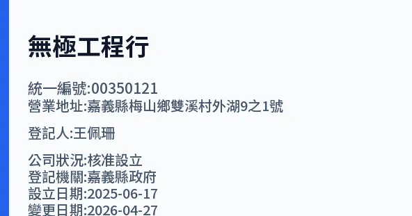 無極工程行的照片-統編 00350121(嘉義縣) 公司登記資料與營業項目詳細圖表