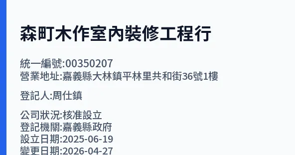 森町木作室內裝修工程行的照片-統編 00350207(嘉義縣) 公司登記資料與營業項目詳細圖表