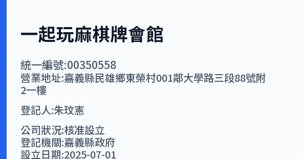 一起玩麻棋牌會館的照片-統編 00350558(嘉義縣) 公司登記資料與營業項目詳細圖表
