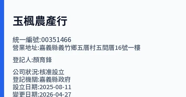 玉楓農產行的照片-統編 00351466(嘉義縣) 公司登記資料與營業項目詳細圖表