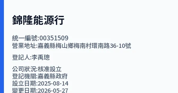 錦隆能源行的照片-統編 00351509(嘉義縣) 公司登記資料與營業項目詳細圖表