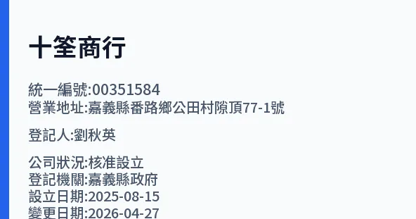 十筌商行的照片-統編 00351584(嘉義縣) 公司登記資料與營業項目詳細圖表