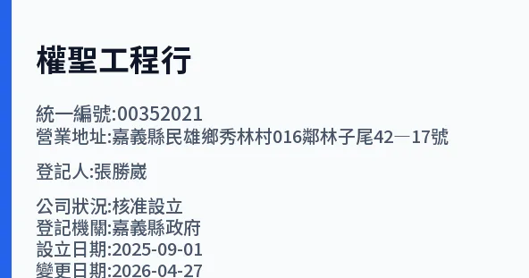 權聖工程行的照片-統編 00352021(嘉義縣) 公司登記資料與營業項目詳細圖表