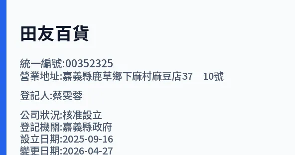 田友百貨的照片-統編 00352325(嘉義縣) 公司登記資料與營業項目詳細圖表
