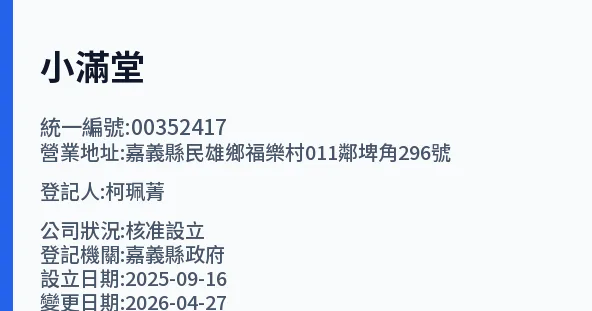 小滿堂的照片-統編 00352417(嘉義縣) 公司登記資料與營業項目詳細圖表