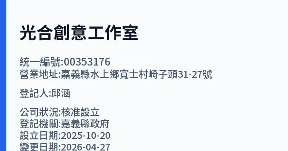 光合創意工作室的照片-統編 00353176(嘉義縣) 公司登記資料與營業項目詳細圖表
