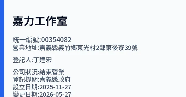 嘉力工作室的照片-統編 00354082(嘉義縣) 公司登記資料與營業項目詳細圖表
