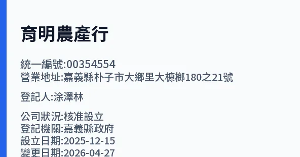 育明農產行的照片-統編 00354554(嘉義縣) 公司登記資料與營業項目詳細圖表