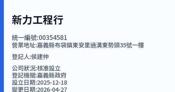 新力工程行的照片-統編 00354581(嘉義縣) 公司登記資料與營業項目詳細圖表