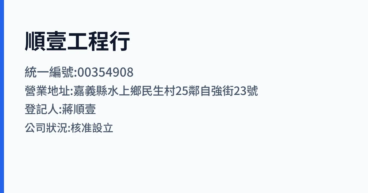 順壹工程行 - 統編 00354908(嘉義縣) 公司登記資料與營業項目詳細圖表