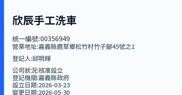 欣辰手工洗車的照片-統編 00356949(嘉義縣) 公司登記資料與營業項目詳細圖表