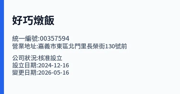 好巧燉飯的照片-統編 00357594(嘉義市) 公司登記資料與營業項目詳細圖表